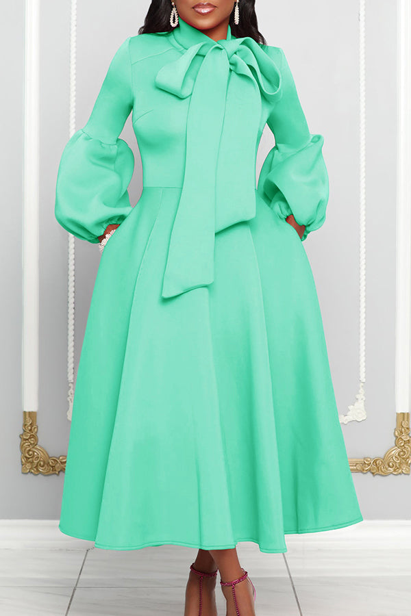 acorpstyle|Women's dress|Elegant Bow Lantern Sleeve A-line Dress