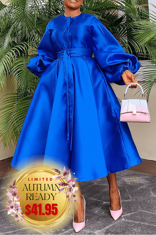 acorpstyle|Women's dress|Luxury Balloon Sleeve Belted A-line Dress